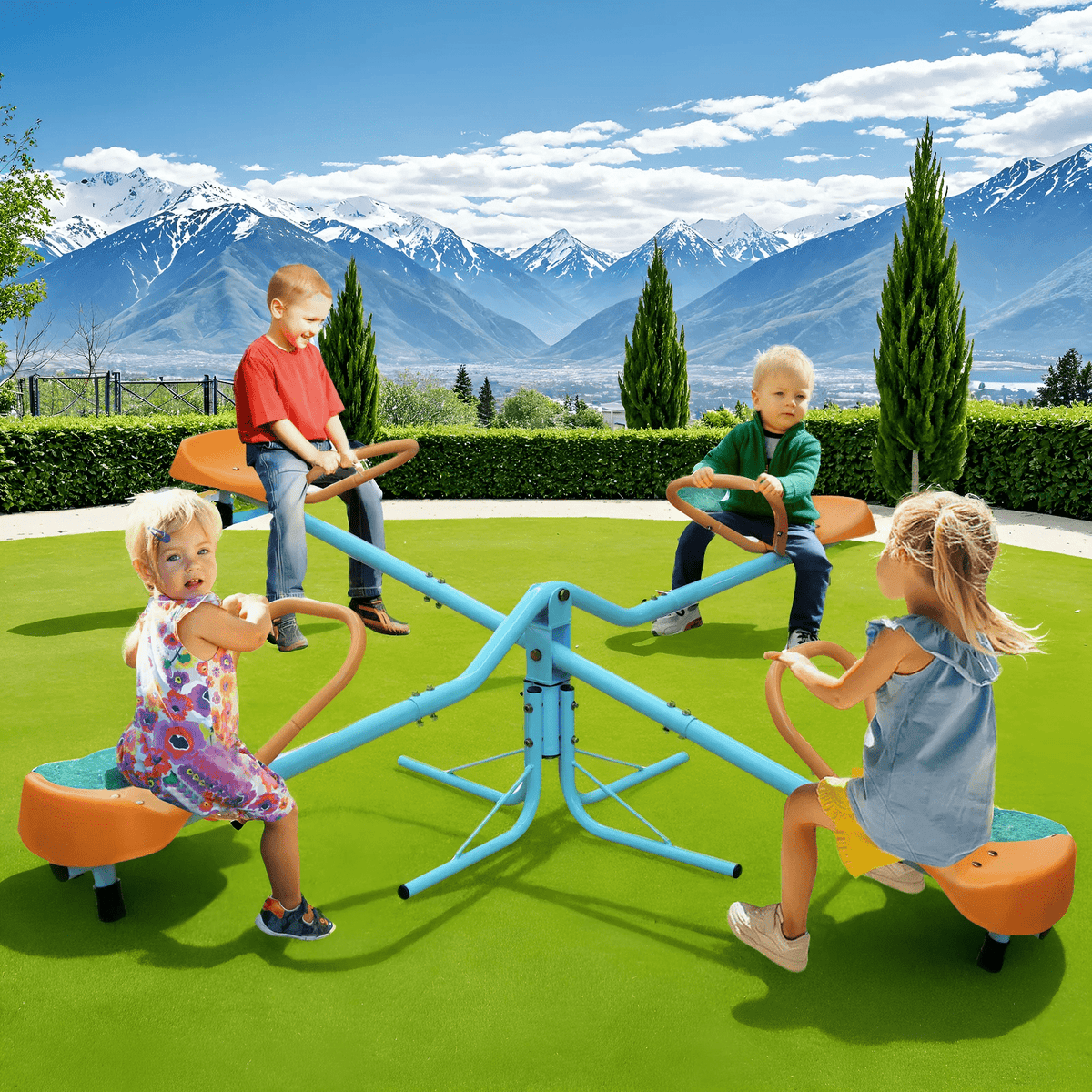 4-Seat Spinning Teeter Totter for Kids Outdoor - Heavy-Duty Backyard S