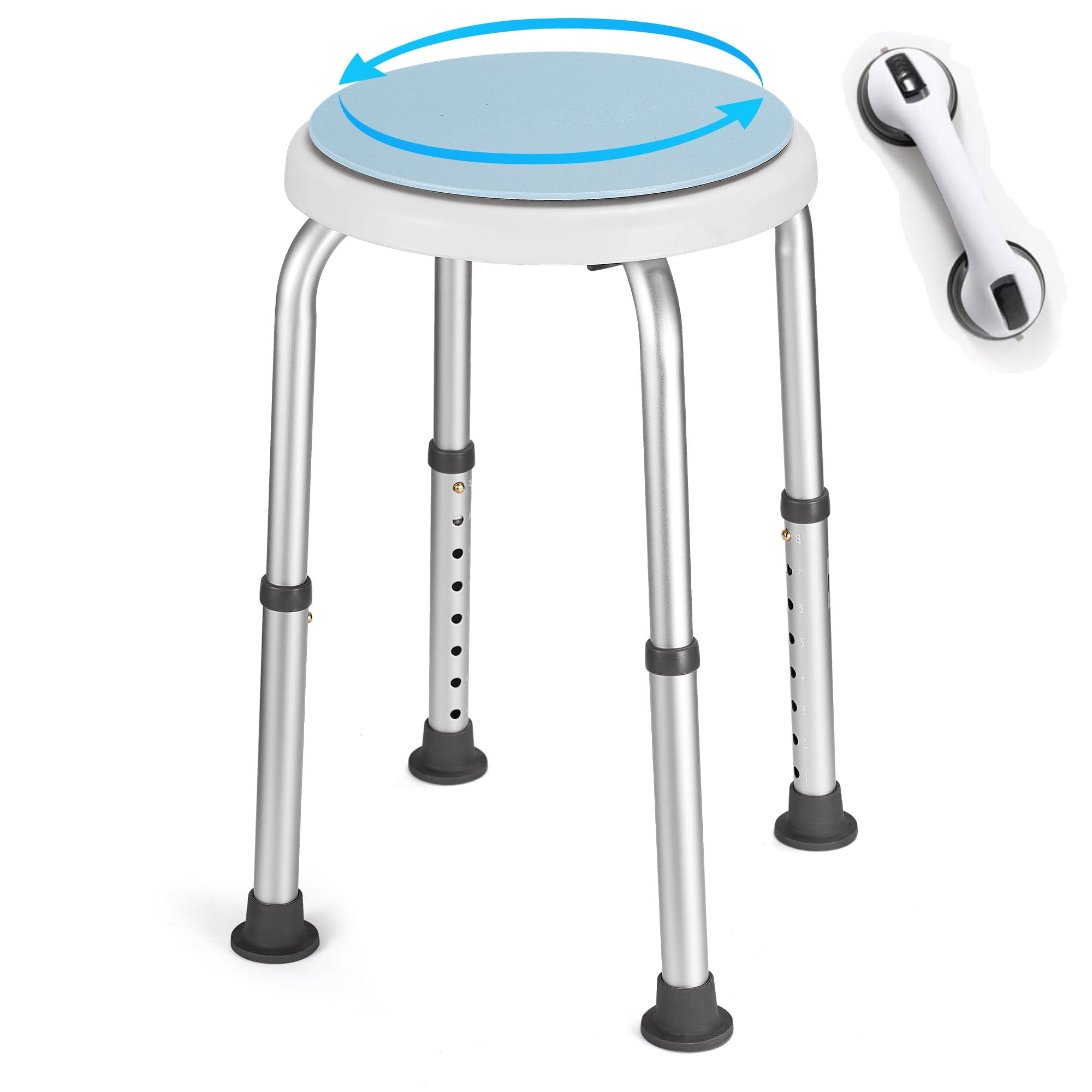 Naipo Swivel Shower Chair Stool w/Grab Bar for Elderly Disabled Adults